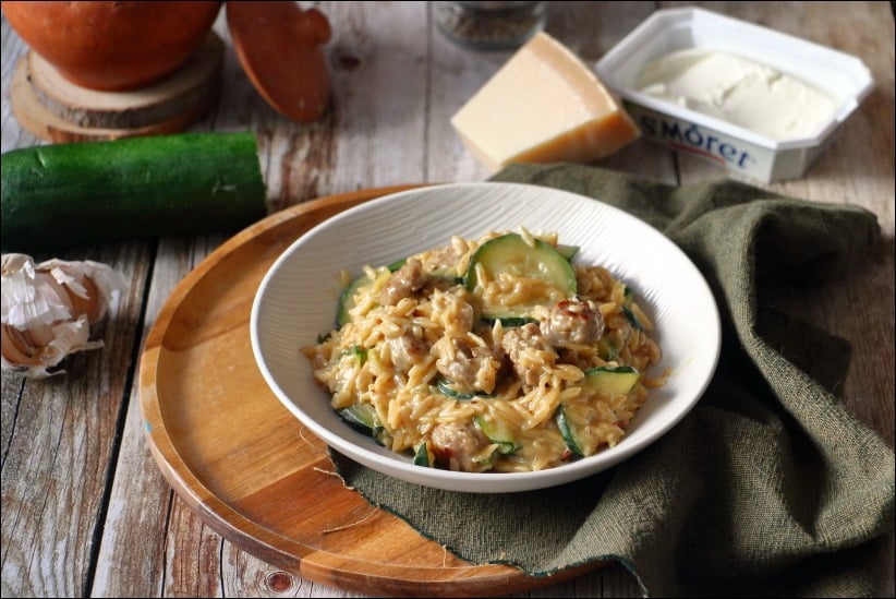 Orzo crémeux aux courgettes et saucisses - Happy papilles